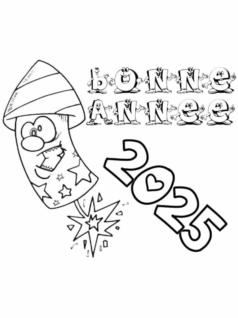 Coloriage Bonne Année et feux d'artifice à découvrir - Coloriageenfants.com