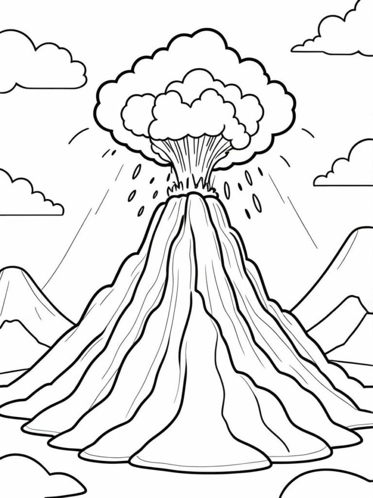 Página para colorear de un volcán para explorar las fuerzas de la ...
