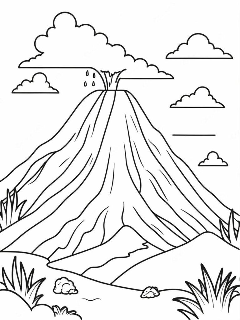Página para colorear de un volcán para explorar las fuerzas de la ...