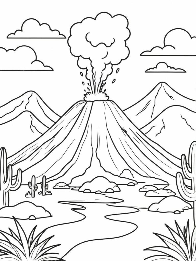 Página para colorear de un volcán para explorar las fuerzas de la ...