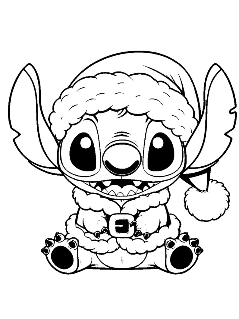 Stitch Kerst kleurplaat met feestelijke decoraties - Coloriageenfants.com