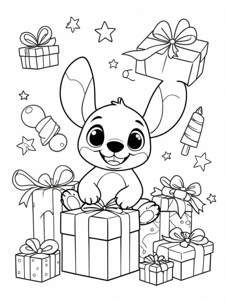 Stitch Christmas coloring page with festive decorations ...