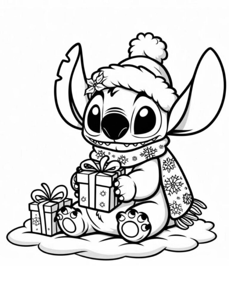Stitch Christmas coloring page with festive decorations ...