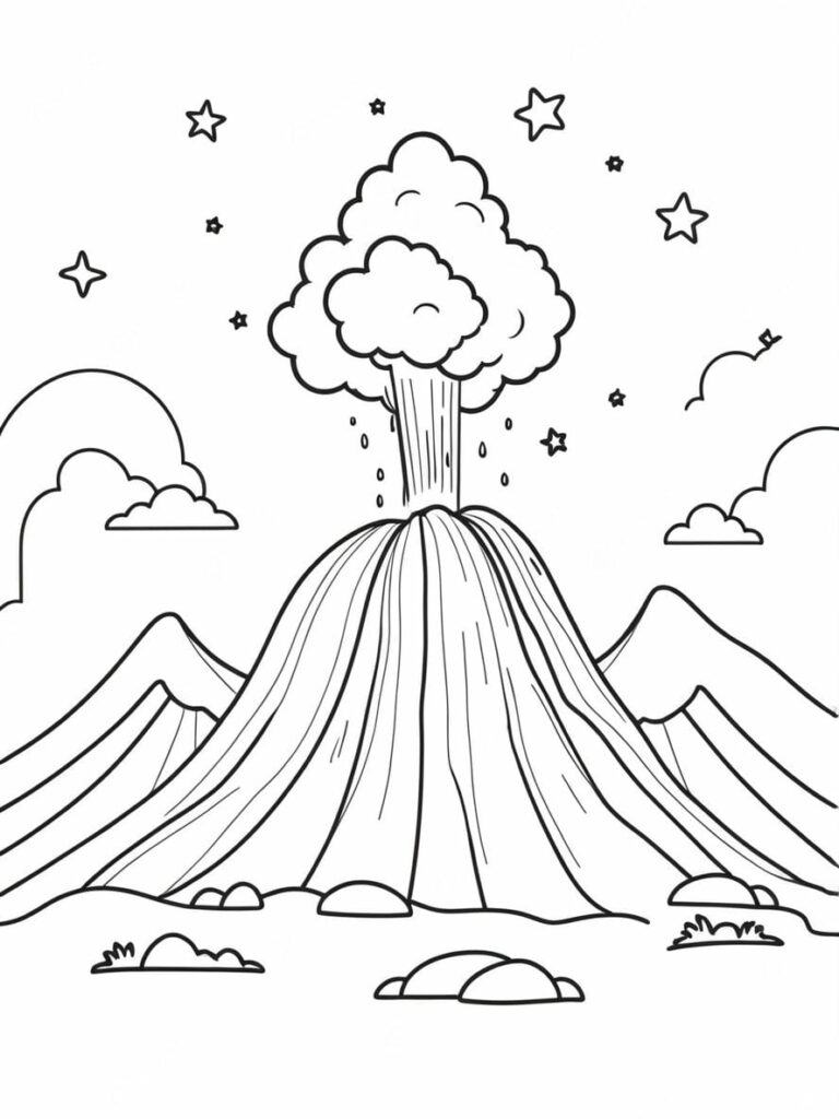 Página para colorear de un volcán para explorar las fuerzas de la ...