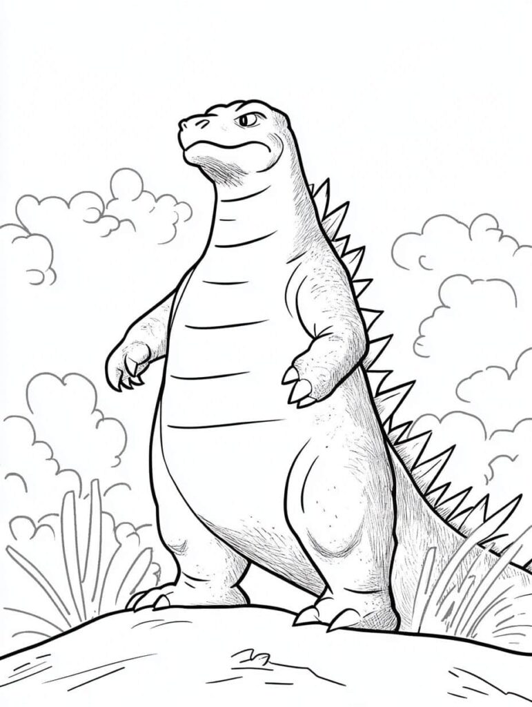 壮大な瞬間を楽しめるゴジラの塗り絵 - Coloriageenfants.com