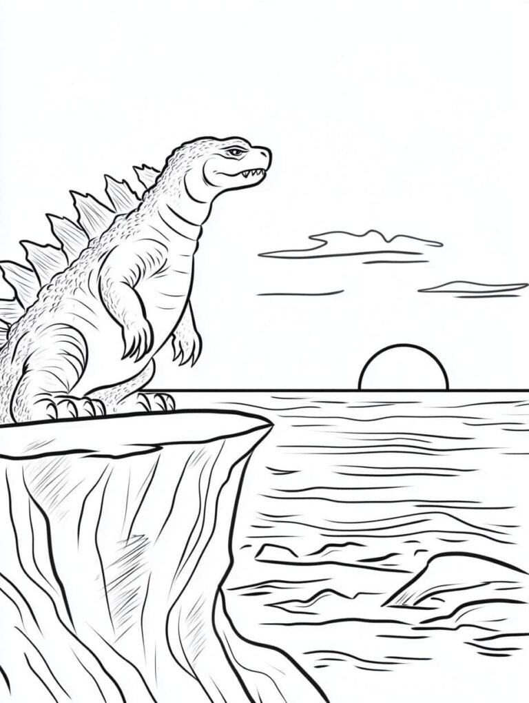 壮大な瞬間を楽しめるゴジラの塗り絵 - Coloriageenfants.com