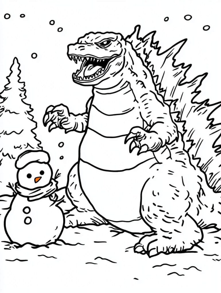 壮大な瞬間を楽しめるゴジラの塗り絵 - Coloriageenfants.com