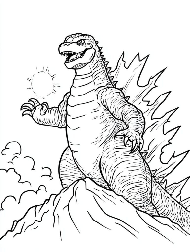 壮大な瞬間を楽しめるゴジラの塗り絵 - Coloriageenfants.com