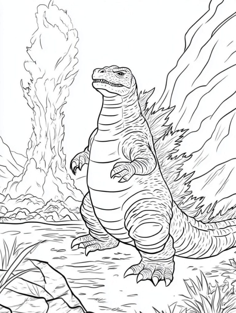 壮大な瞬間を楽しめるゴジラの塗り絵 - Coloriageenfants.com