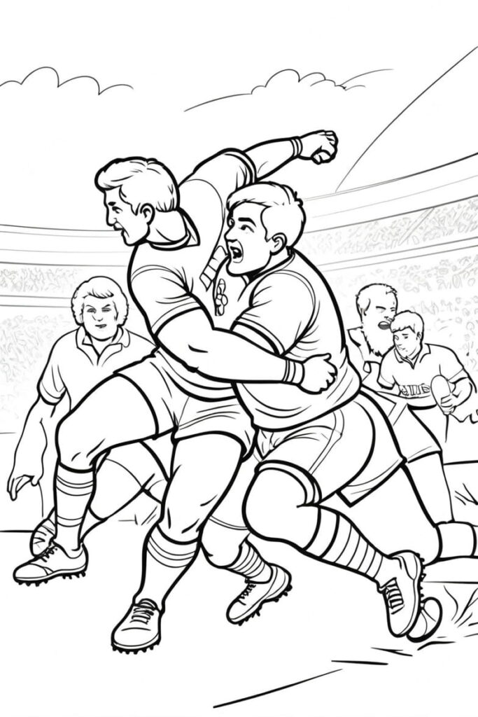 Coloriage Rugby et ses moments épiques - Coloriageenfants.com