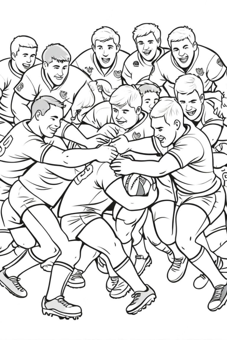 Coloriage Rugby et ses moments épiques - Coloriageenfants.com