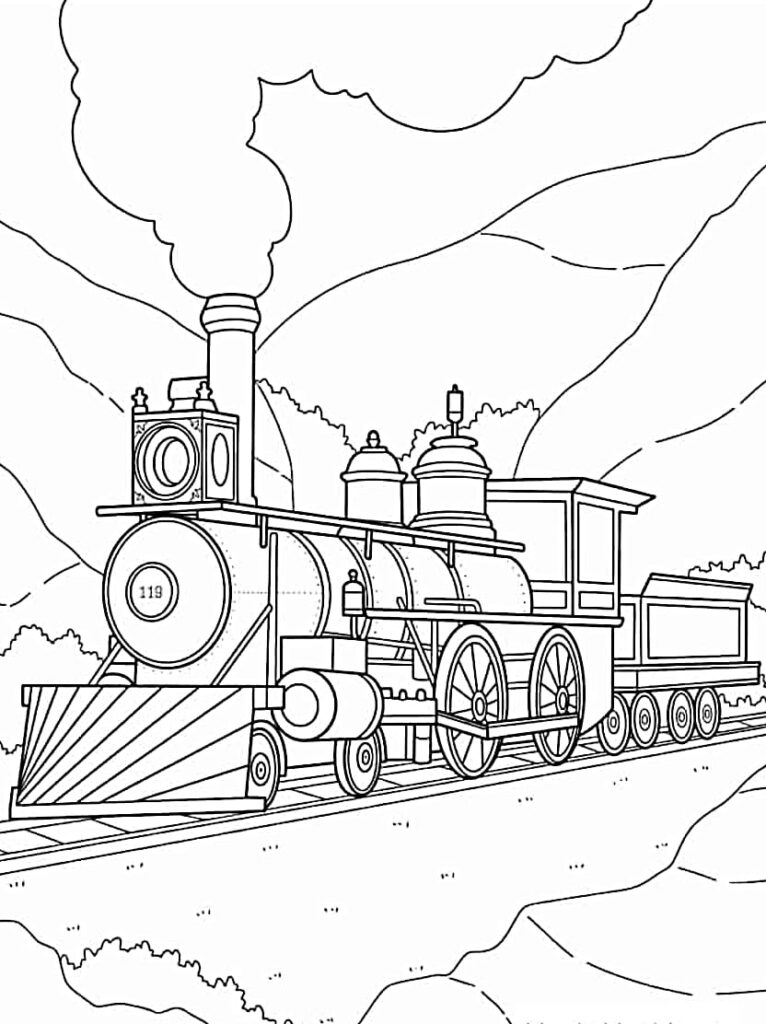 Coloriage train et aventures à grande vitesse - Coloriageenfants.com