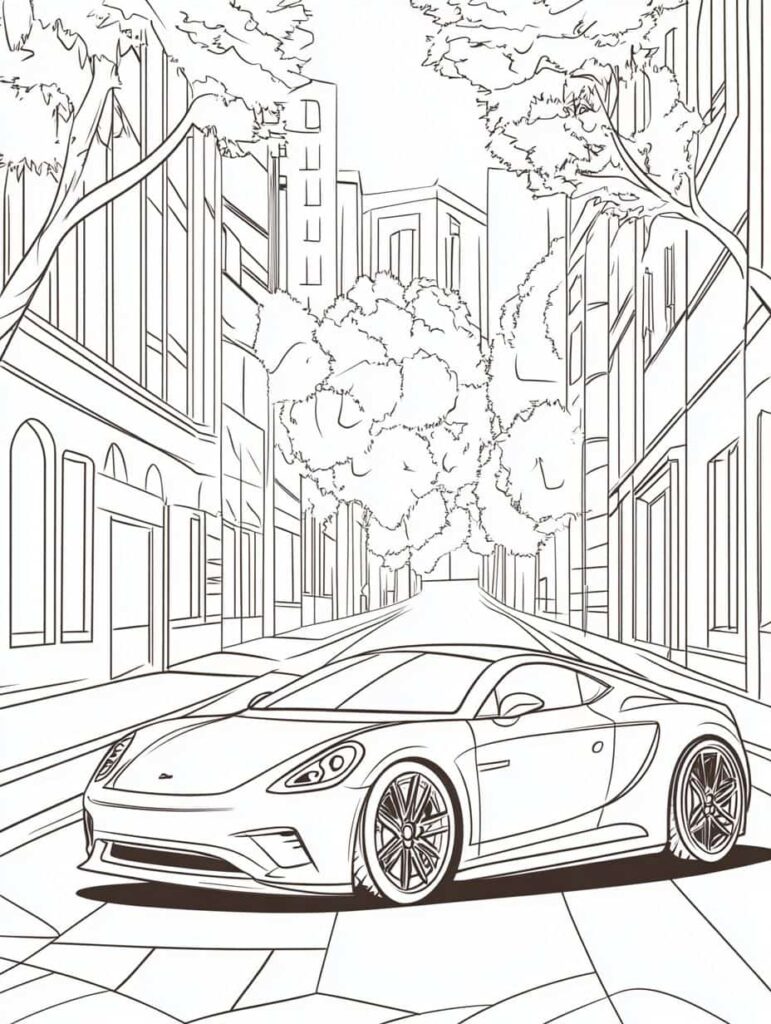 Coloriage Voiture et aventures sur la route - Coloriageenfants.com
