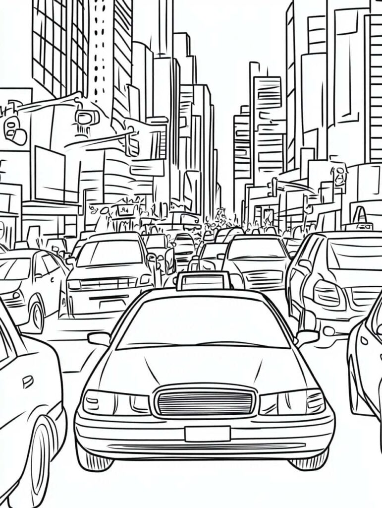 Coloriage Voiture et aventures sur la route - Coloriageenfants.com