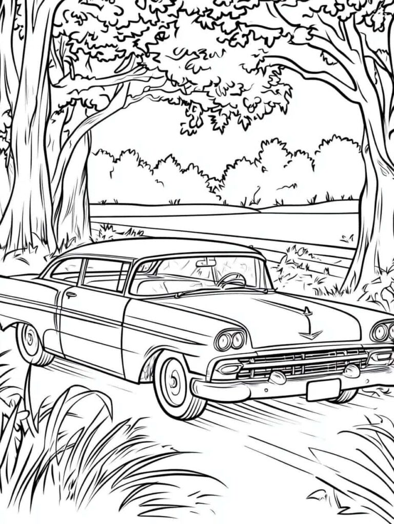 Coloriage Voiture et aventures sur la route - Coloriageenfants.com